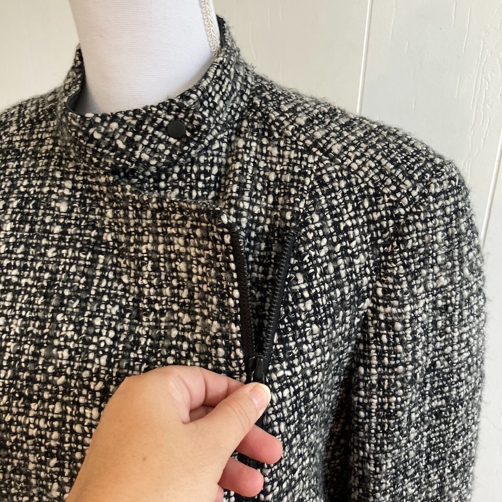 Kenneth Cole Moto Jacket Tweed Leather Trim M - Gem